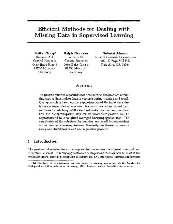 (PDF) Efficient Methods for Dealing with Missing Data in Supervised Learning