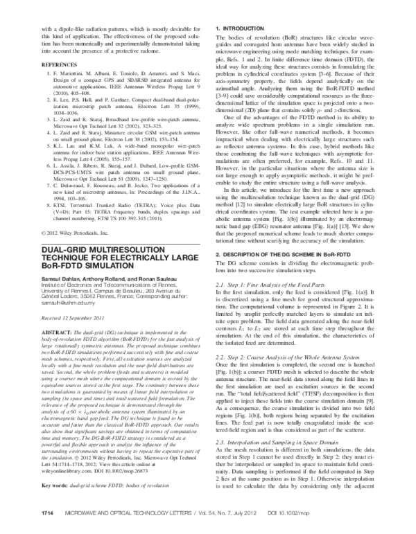 (PDF) Dual-grid multiresolution technique for electrically large BoR-FDTD simulation