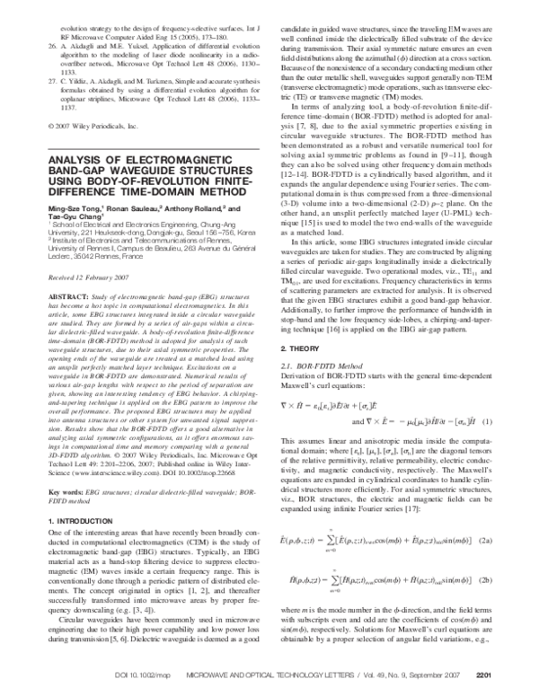(PDF) Analysis of electromagnetic band-gap waveguide structures using body-of-revolution finite ...
