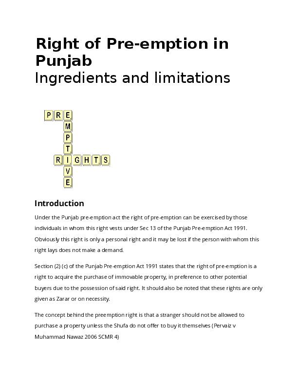 (DOC) Pre-emption rights in Pakistan