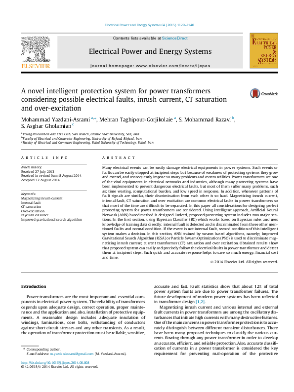 (PDF) A novel intelligent protection system for power transformers ...
