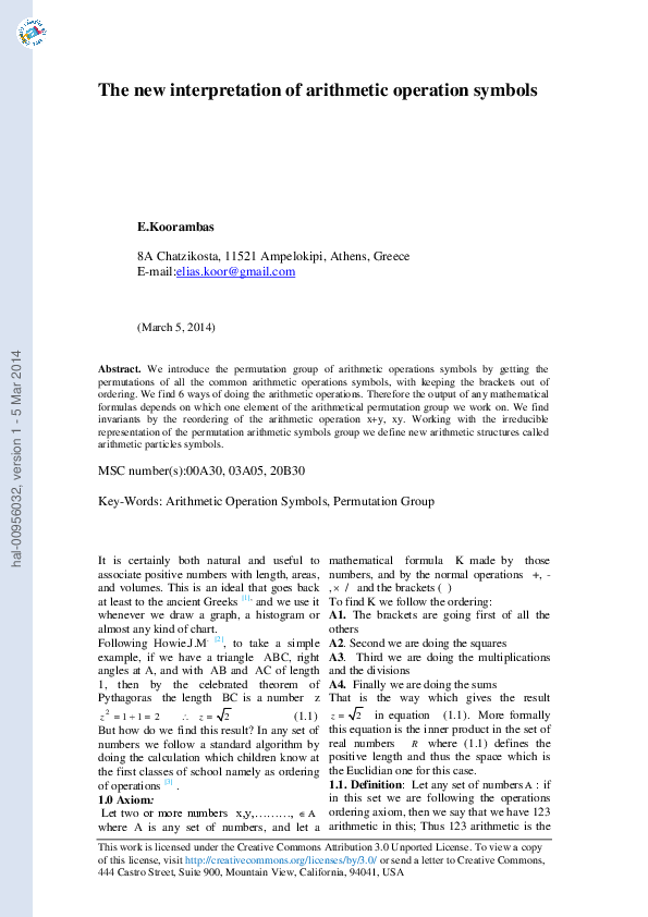 (PDF) This The new interpretation of arithmetic operation symbols
