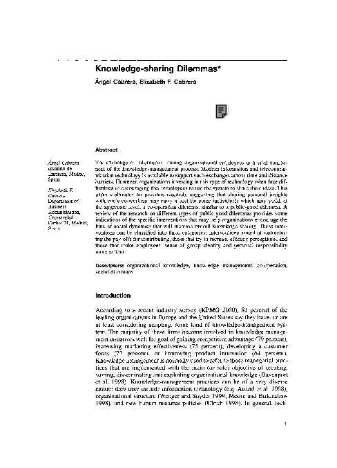 (PDF) Knowledge-Sharing Dilemmas