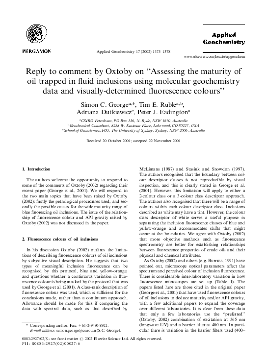(PDF) Assessing the maturity of oil trapped in fluid inclusions using ...