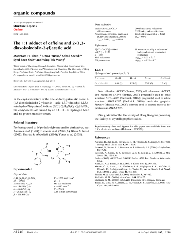 (PDF) The 1:1 adduct of caffeine and 2-(1,3-dioxoisoindolin-2-yl)acetic ...