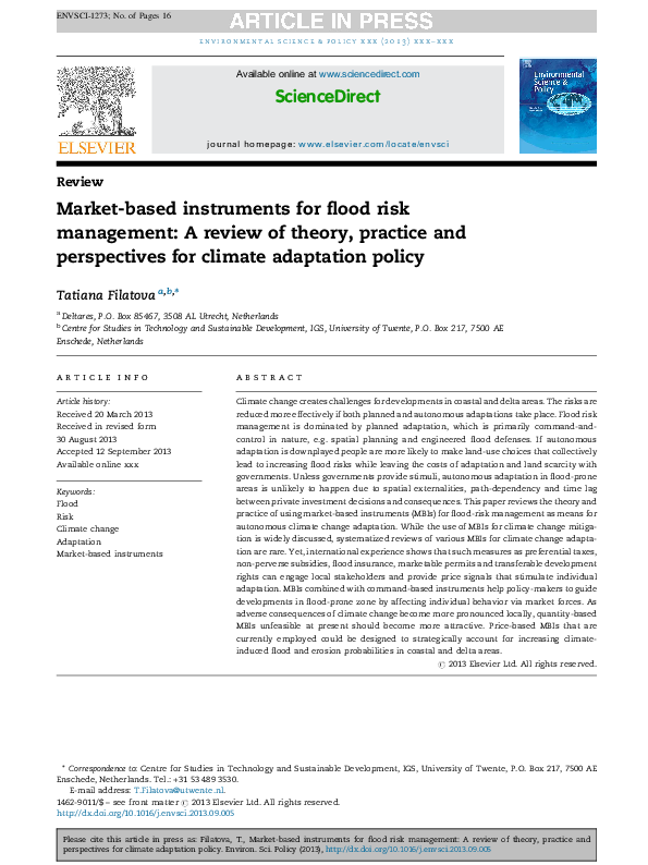 (PDF) Market-based instruments for flood risk management: A review of ...