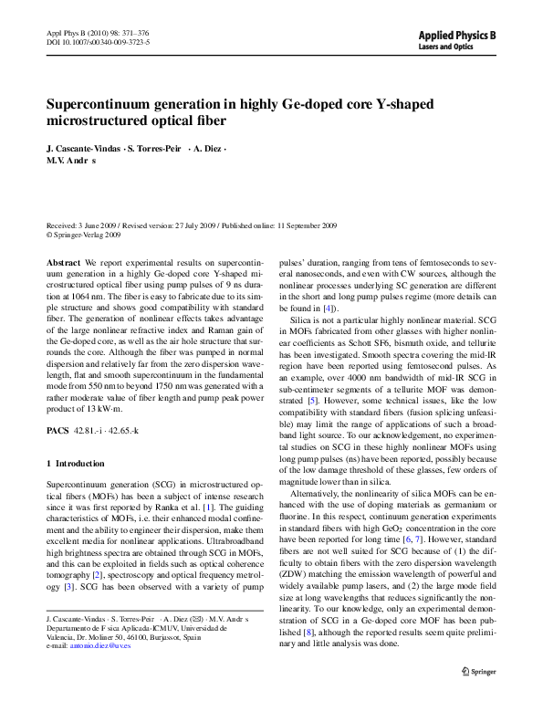 (PDF) Supercontinuum generation in highly Ge-doped core Y-shaped microstructured optical fiber
