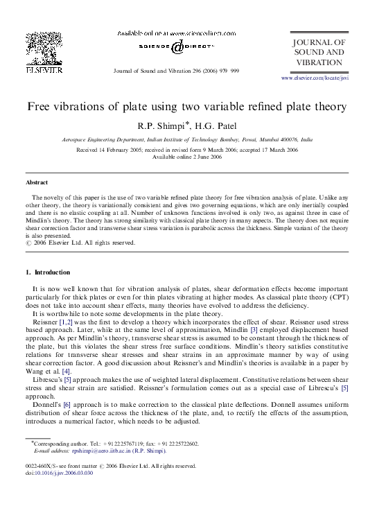 (PDF) Free vibrations of plate using two variable refined plate theory