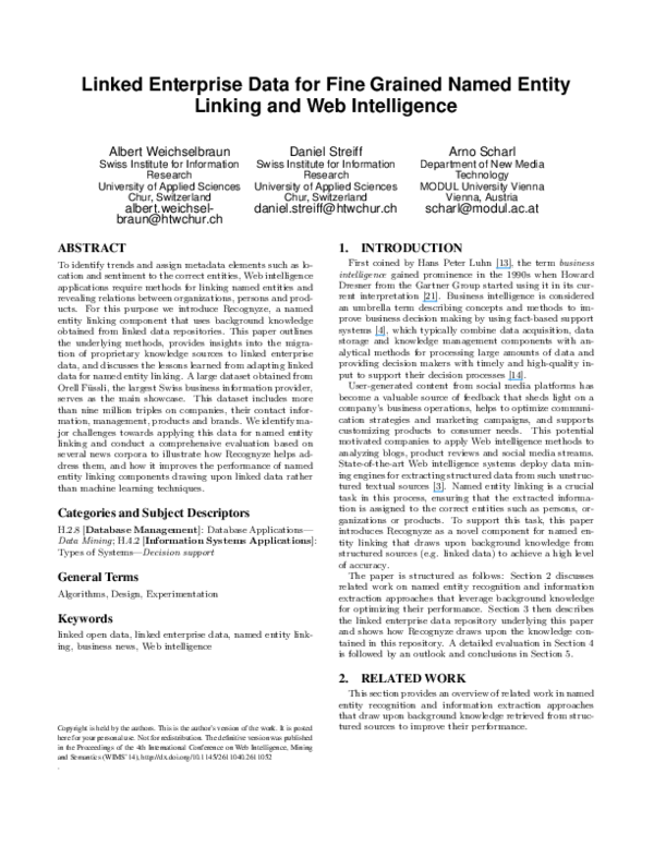 (PDF) Linked Enterprise Data for Fine Grained Named Entity Linking and Web Intelligence