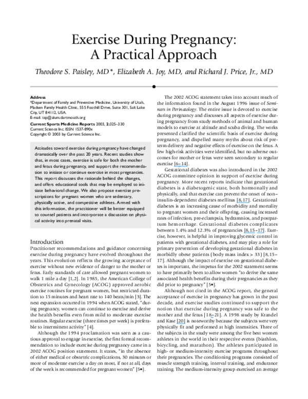 (PDF) Exercise during pregnancy: a practical approach