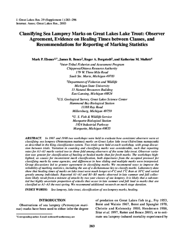 (PDF) Classifying Sea Lamprey Marks on Great Lakes Lake Trout: Observer ...
