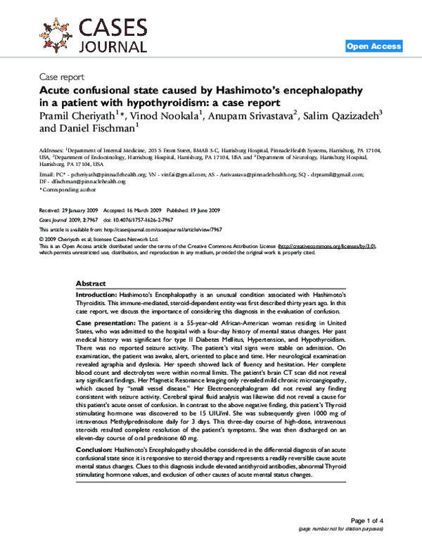 (PDF) Hashimoto's Encephalopathy Inducing Acute Confusional State
