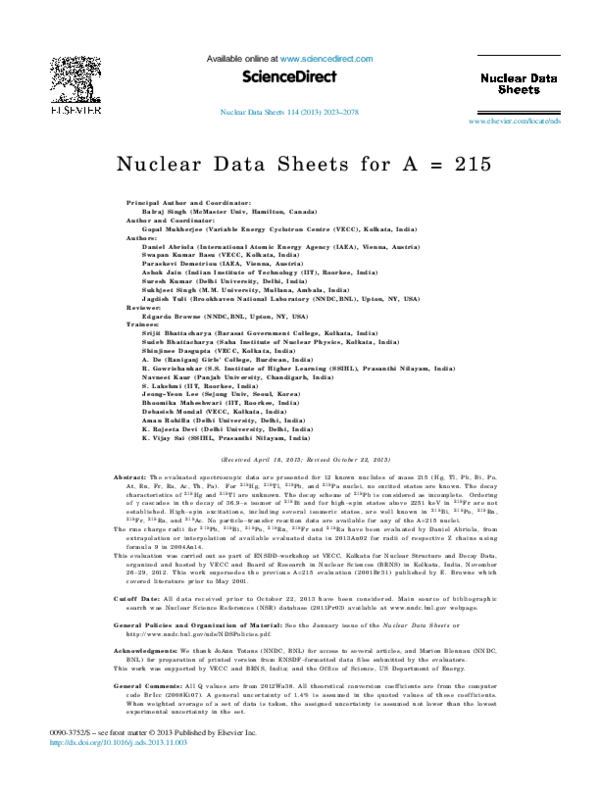 (PDF) Nuclear Data Sheets for A = 215