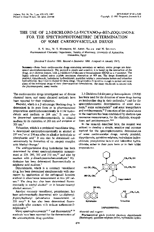 (PDF) The use of 2,3-dichloro-5,6-dicyano-p-benzoquinone for the spectrophotometric ...