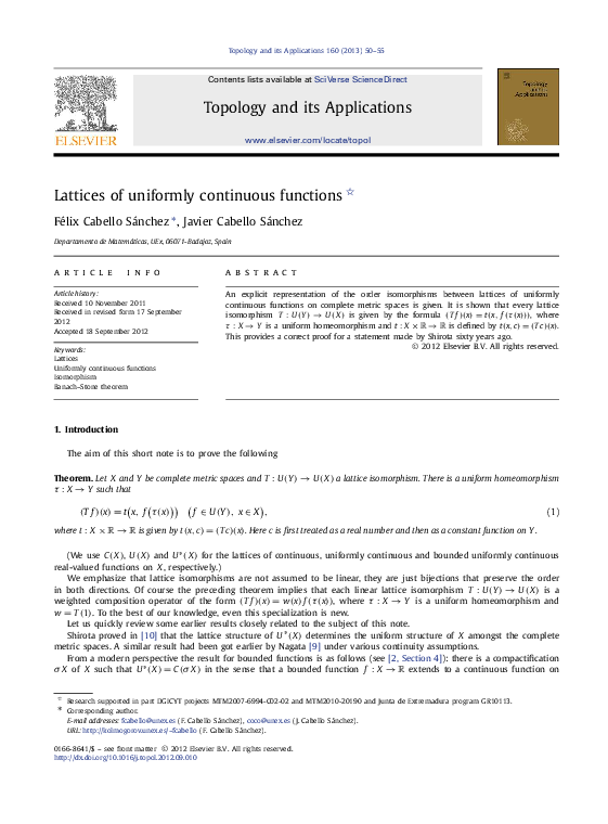 (PDF) Lattices of uniformly continuous functions