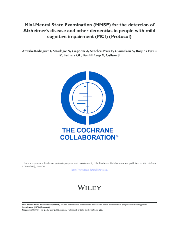 (PDF) Mini-Mental State Examination (MMSE) for the detection of Alzheimer's disease and other ...