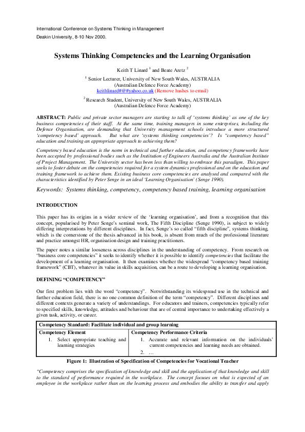 (PDF) Systems Thinking Competencies & The Learning Organisation