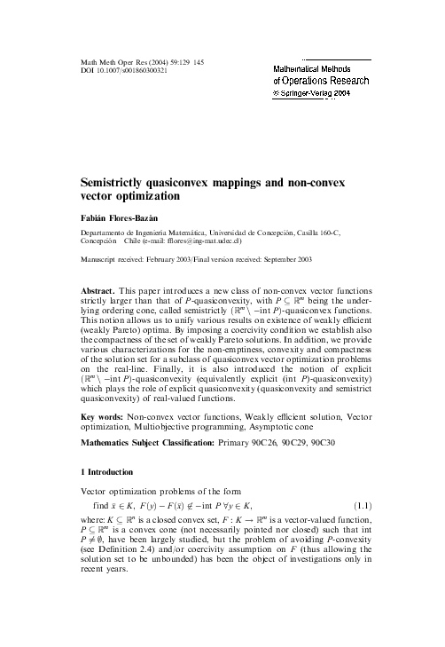 (PDF) Semistrictly quasiconvex mappings and non-convex vector optimization