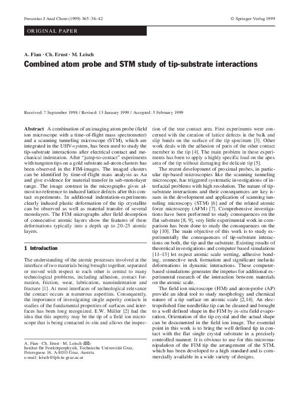 (PDF) Combined atom probe and STM study of tip-substrate interactions