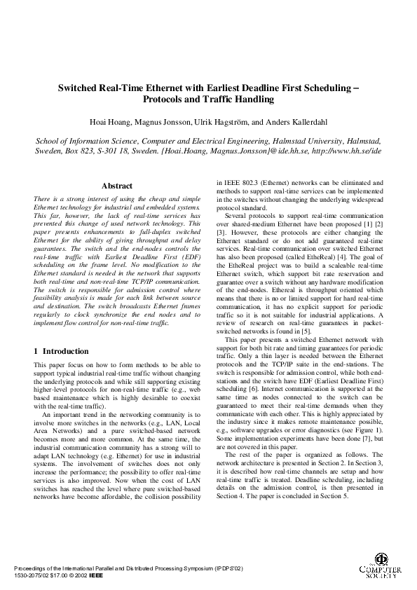 Pdf Switched Real Time Ethernet With Earliest Deadline First Scheduling Protocols And Traffic
