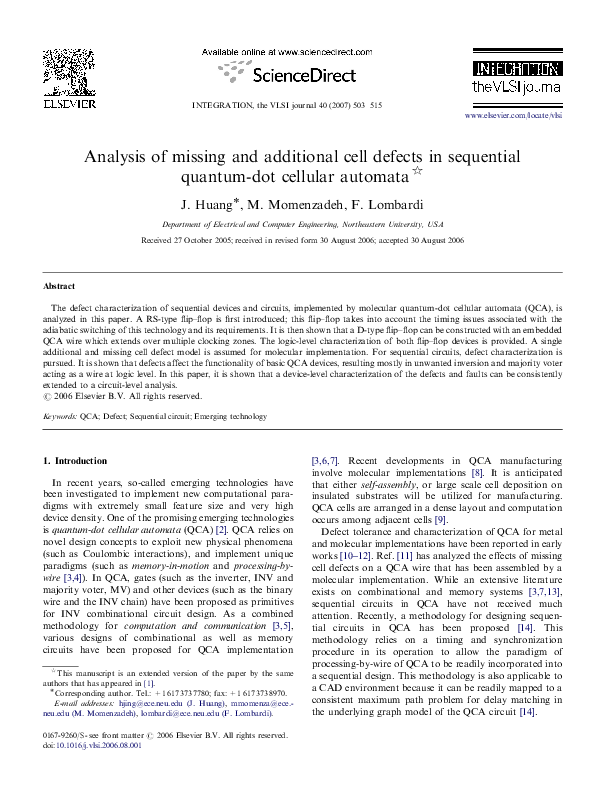 Pdf Analysis Of Missing And Additional Cell Defects In Sequential Quantum Dot Cellular Automata