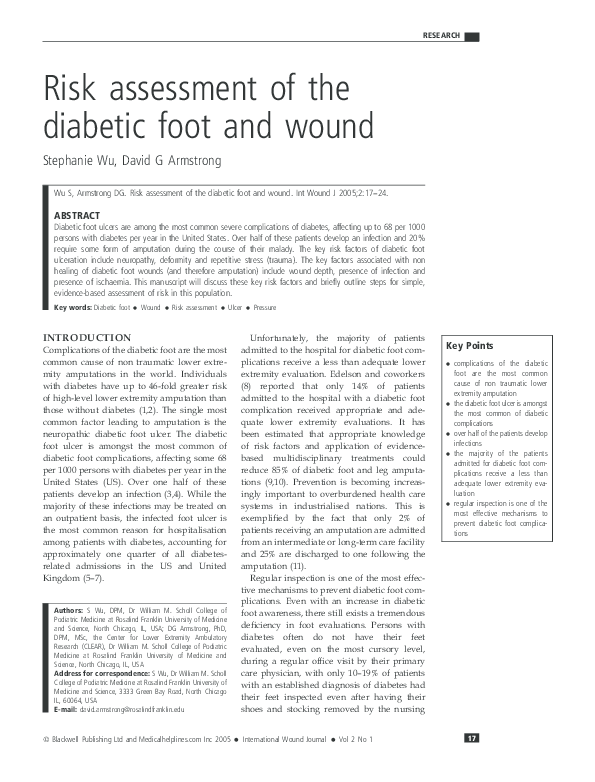(PDF) Risk assessment of the diabetic foot and wound