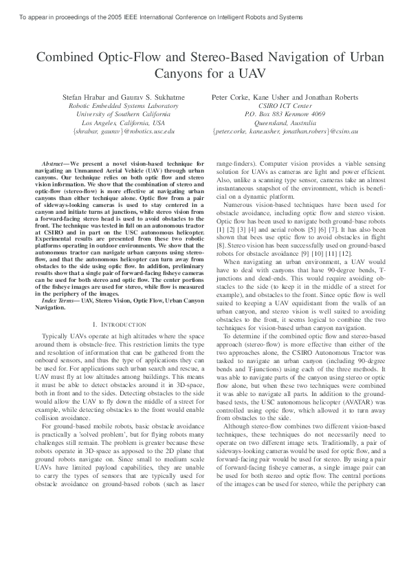 (PDF) Combined optic-flow and stereo-based navigation of urban canyons ...