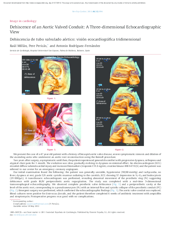 (PDF) Dehiscence of an Aortic Valved Conduit: A Three-dimensional ...