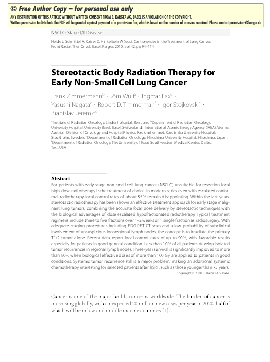 (PDF) Stereotactic Body Radiation Therapy for Early Non-Small Cell Lung Cancer