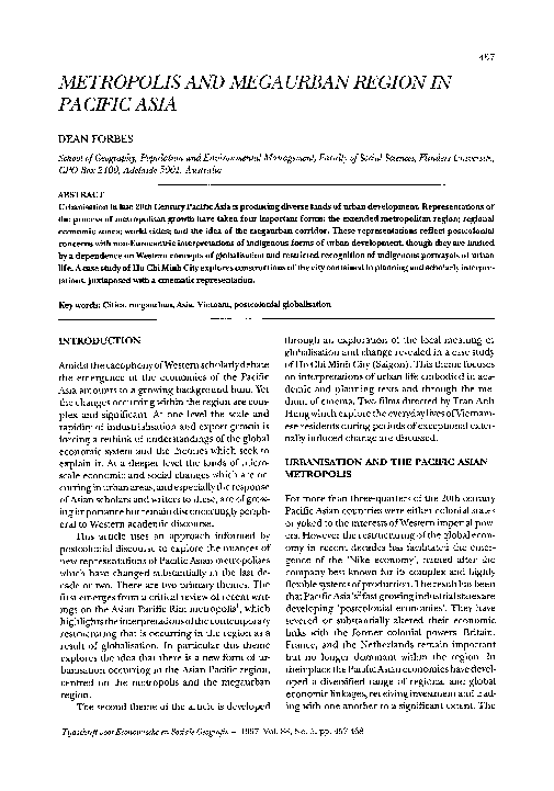 (PDF) METROPOLIS AND MEGA URBAN REGION IN PACIFIC ASIA