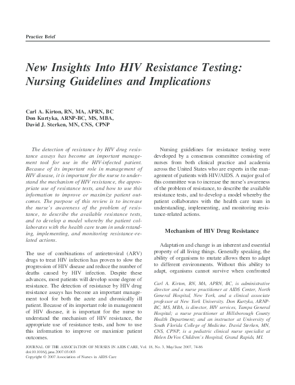(PDF) New Insights Into HIV Resistance Testing: Nursing Guidelines and ...