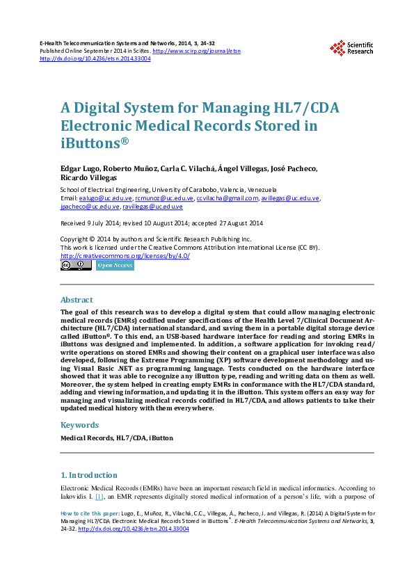 (PDF) A Digital System for Managing HL7/CDA Electronic Medical Records ...