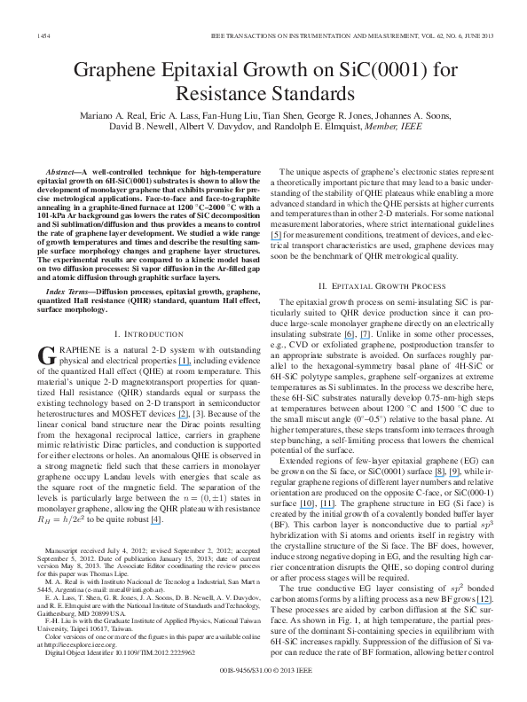 (PDF) Graphene Epitaxial Growth on SiC(0001) for Resistance Standards