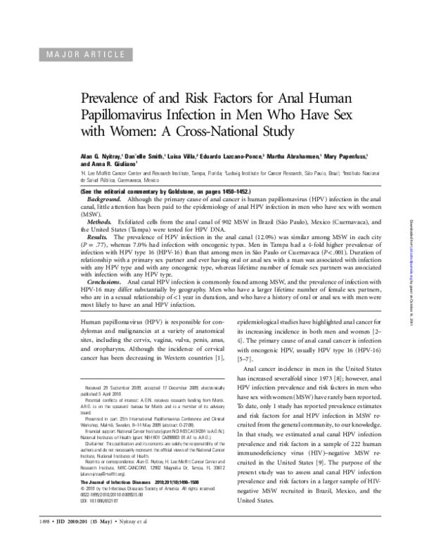 Pdf Prevalence Of And Risk Factors For Anal Human Papillomavirus 3441