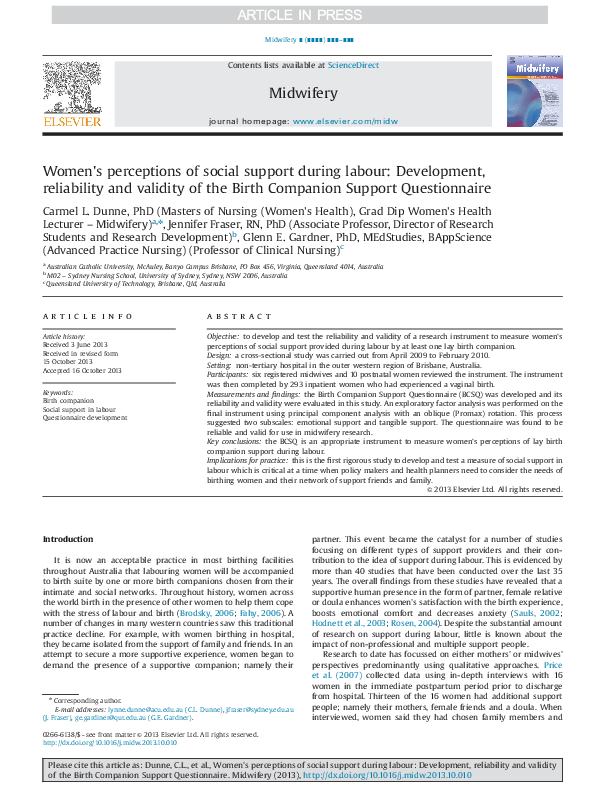 (PDF) Women's perceptions of social support during labour: Development ...