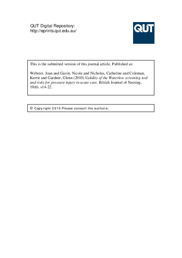 (PDF) Validity of the Waterlow scale and risk of pressure injury in ...