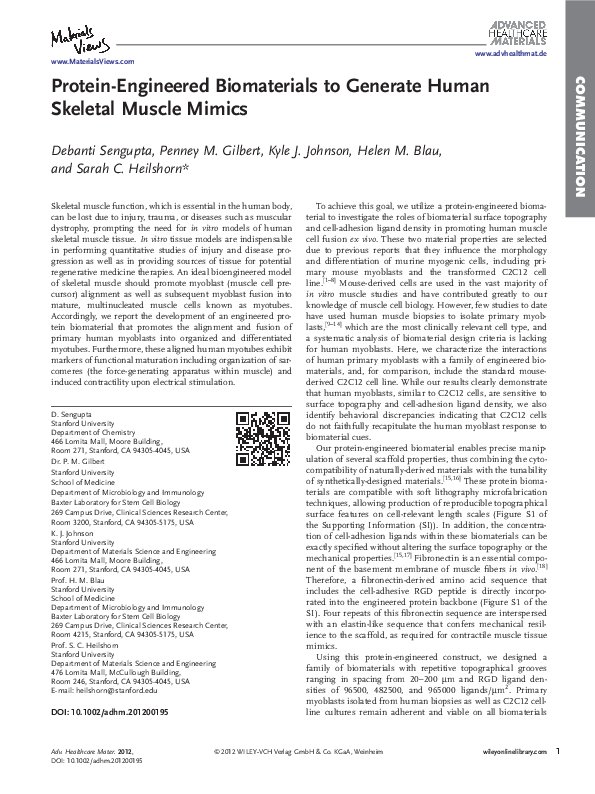 (PDF) Protein‐Engineered Biomaterials to Generate Human Skeletal Muscle ...