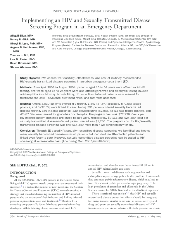 (PDF) Implementing an HIV and sexually transmitted disease screening program in an emergency ...
