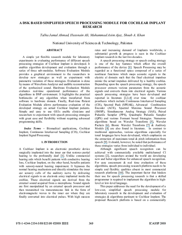(PDF) A DSK based simplified speech processing module for Cochlear ...
