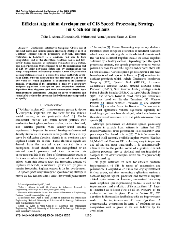 Pdf Efficient Algorithm Development Of Cis Speech Processing Strategy