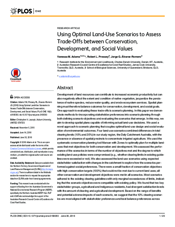 (PDF) Using Optimal Land-Use Scenarios to Assess Trade-Offs between ...