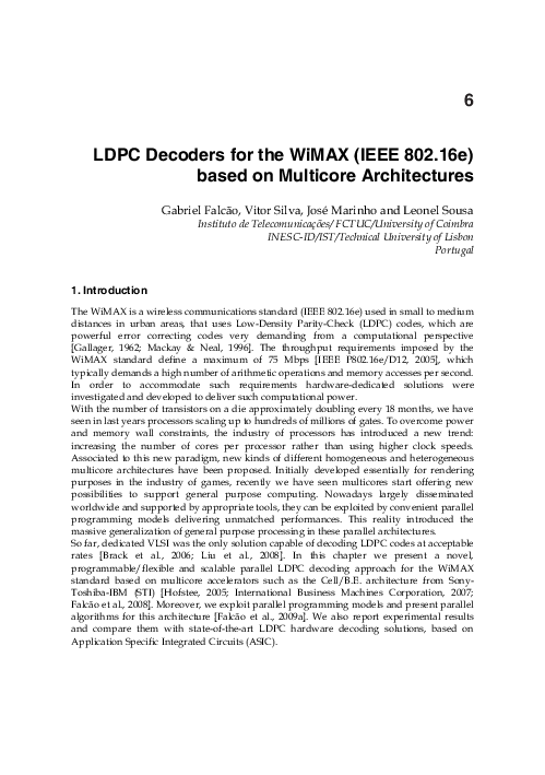Pdf Ldpc Decoders For The Wimax Ieee 80216e Based On Multicore