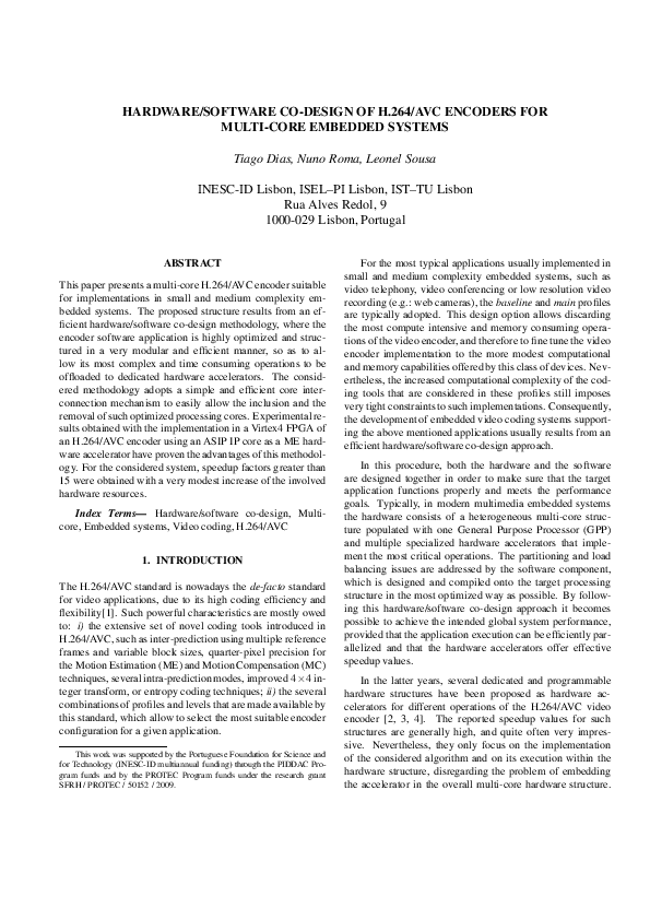 (PDF) Hardware/software co-design of H.264/AVC encoders for multi-core embedded systems