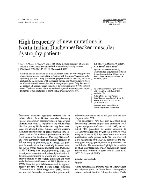 (PDF) High frequency of new mutations in North Indian Duchenne/Becker ...