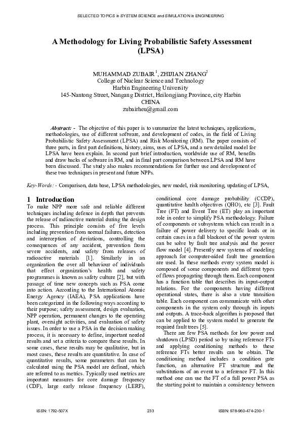 (PDF) A methodology for Living Probabilistic Safety Assessment (LPSA)