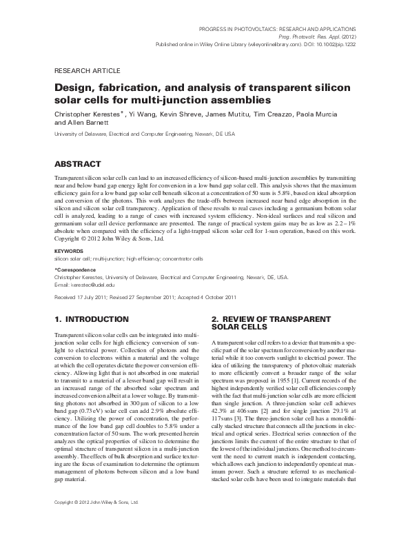 (PDF) Design, fabrication, and analysis of transparent silicon solar ...