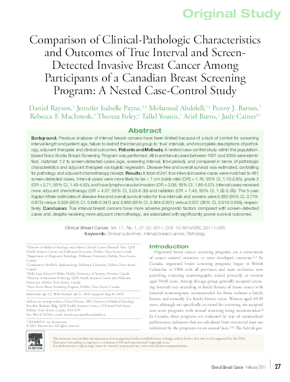 (PDF) Comparison of Clinical-Pathologic Characteristics and Outcomes of True Interval and Screen ...