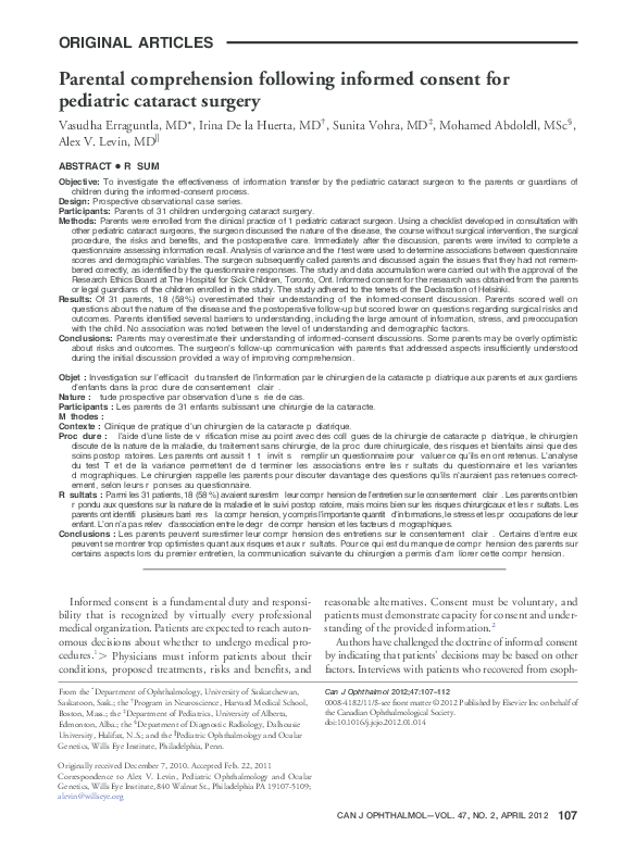 (PDF) Parental comprehension following informed consent for pediatric ...