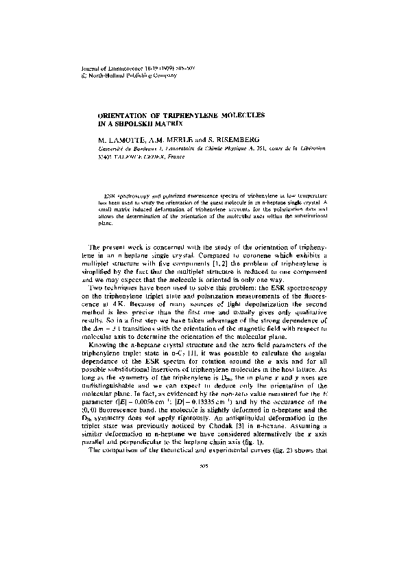 (PDF) Orientation of triphenylene molecules in a Shpolskii matrix