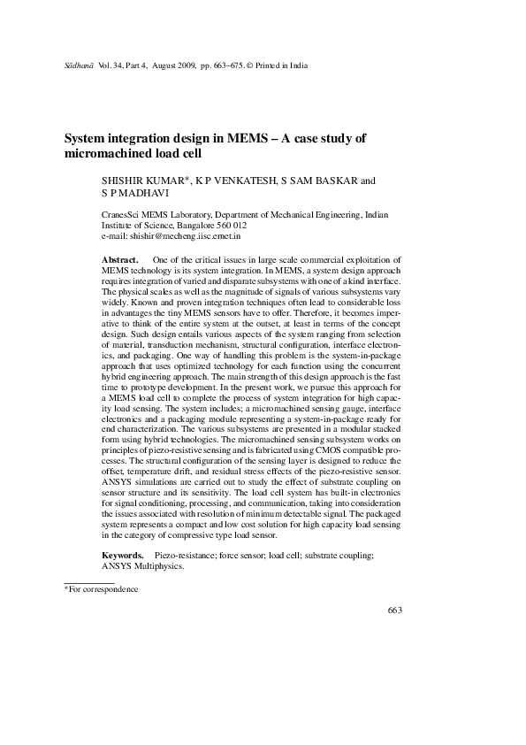 (PDF) System integration design in MEMS — A case study of micromachined ...